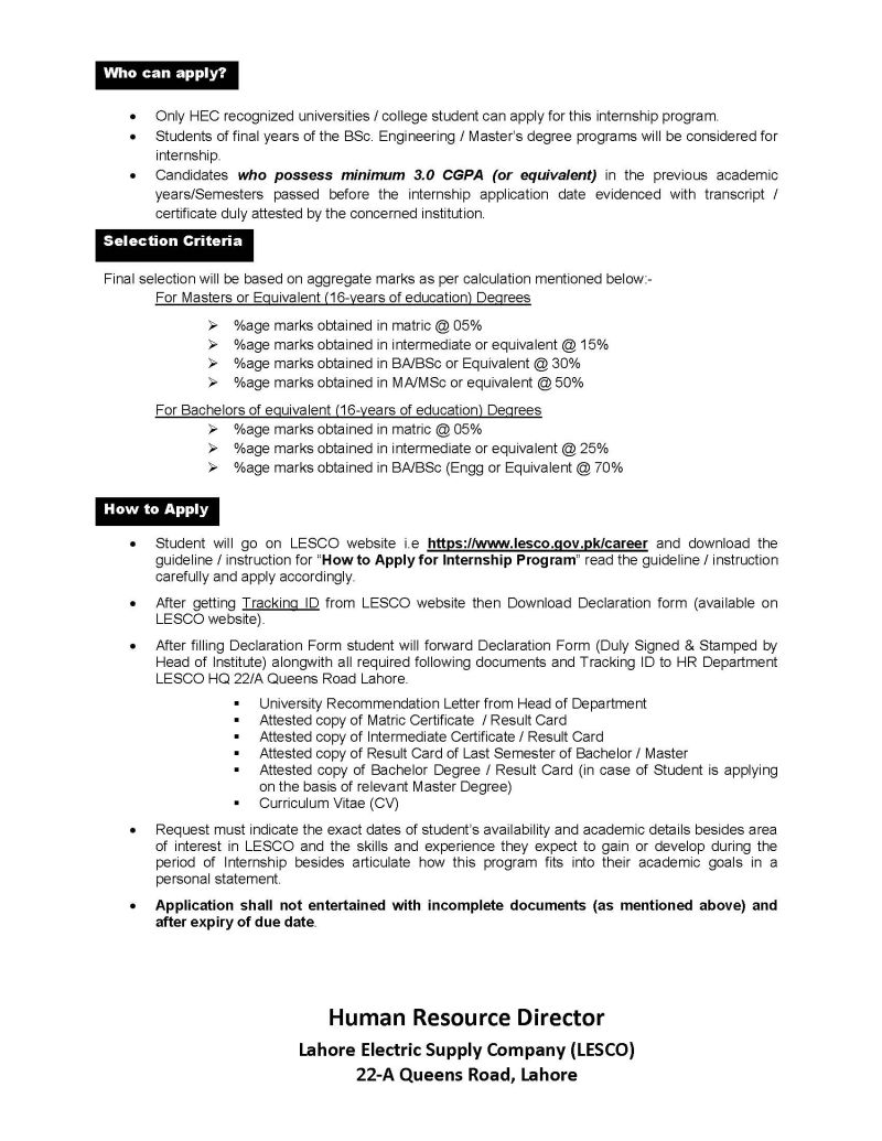 ⚡ LESCO Paid Internship Program 2026