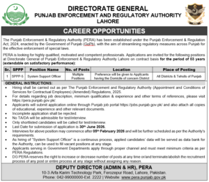 PERA – Punjab Enforcement & Regulatory Authority Multiple Jobs 2026